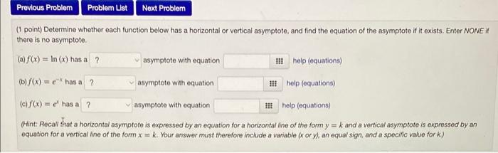 Solved (1 point) Determine whether each function below has a | Chegg.com