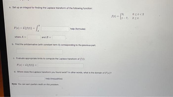Solved a. Set up an integral for finding the Laplace | Chegg.com