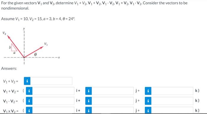Solved For the given vectors V and V2, determine V1 + V2, V1 | Chegg.com