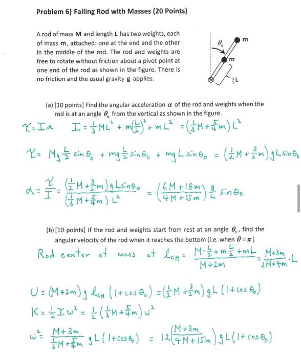 Solved Problem 6) Falling Rod with Masses (20 Points) A rod | Chegg.com