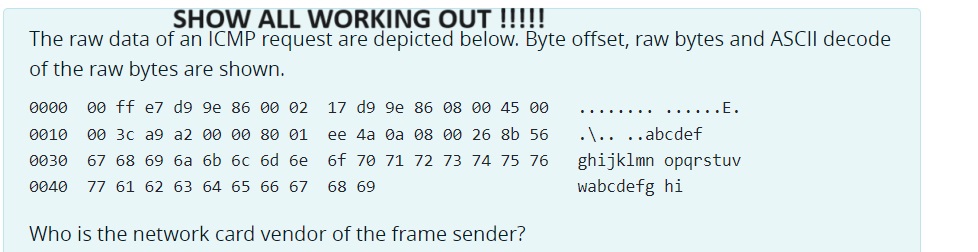 Solved SHOW ALL WORKING OUT !!!!!The raw data of an ICMP | Chegg.com