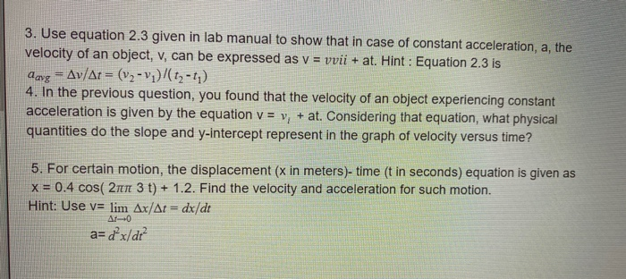 Solved 3 Use Equation 2 3 Given In Lab Manual To Show That