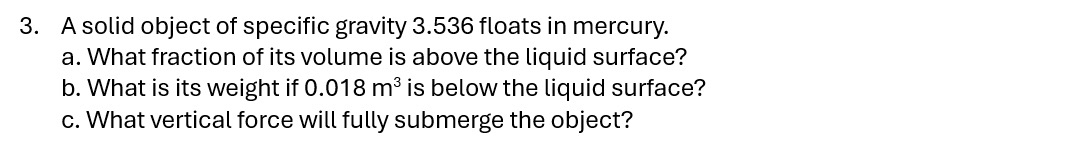 A solid object of specific gravity 3.536 ﻿floats in | Chegg.com