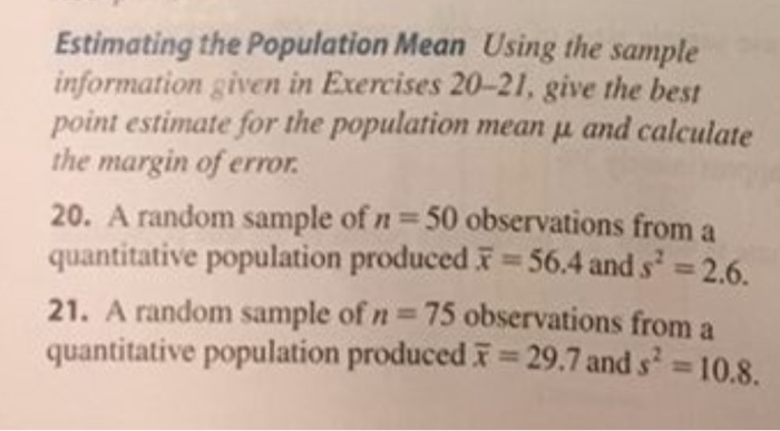 Solved Estimating the Population Mean Using the sample | Chegg.com