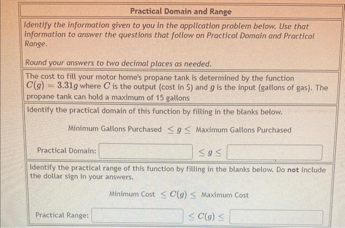 Solved Practical Domain and Range Identify the information | Chegg.com