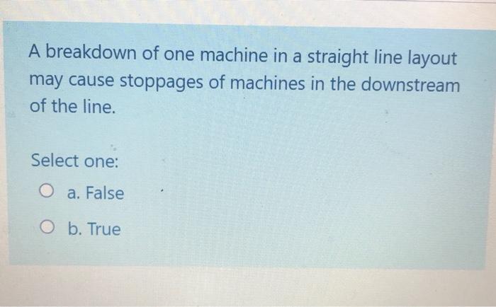 Solved A breakdown of one machine in a straight line layout | Chegg.com
