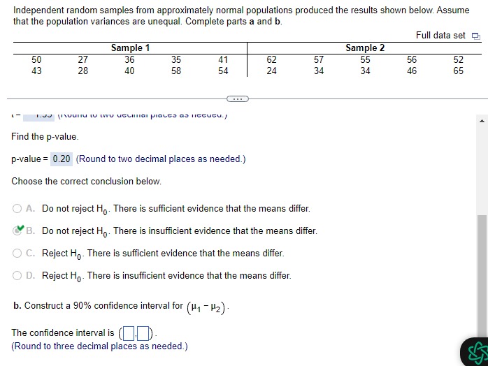 Solved Independent random samples from approximately normal | Chegg.com