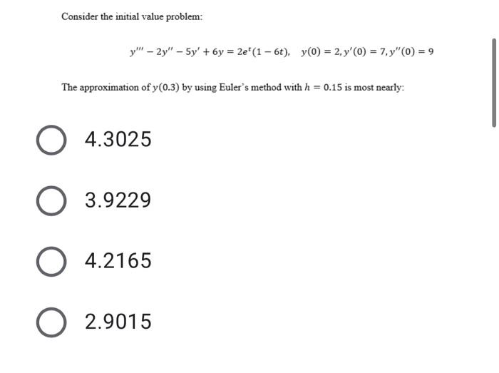 Solved Consider the initial value problem: y" - 2y" - 5y' | Chegg.com