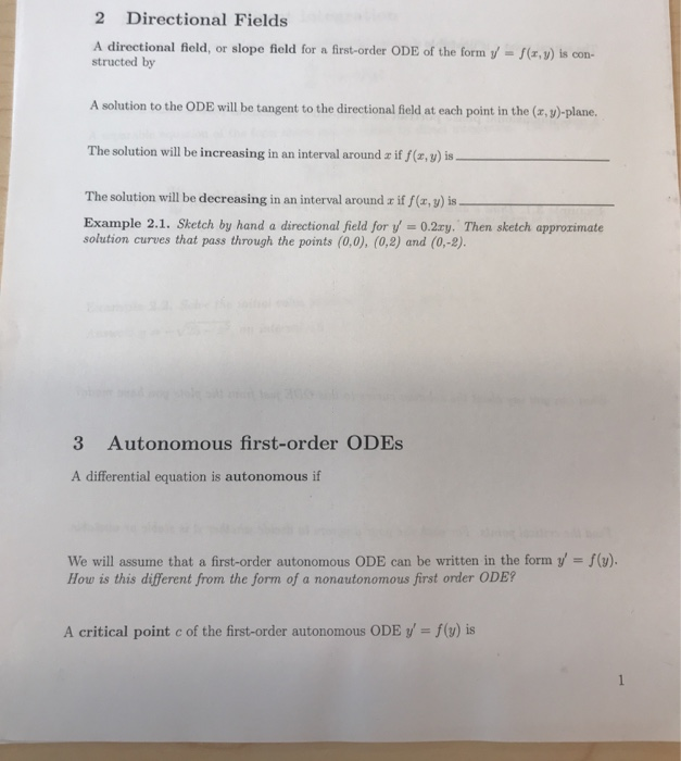 Solved 2 Directional Fields A Directional Field Or Slope
