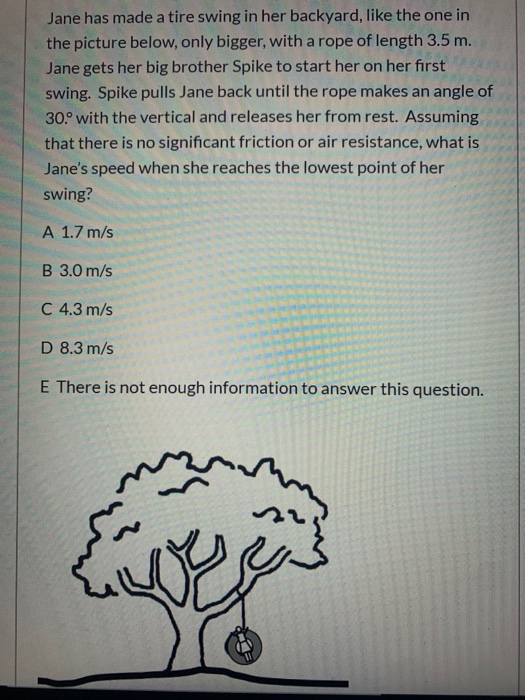 Solved Jane has made a tire swing in her backyard, like the | Chegg.com