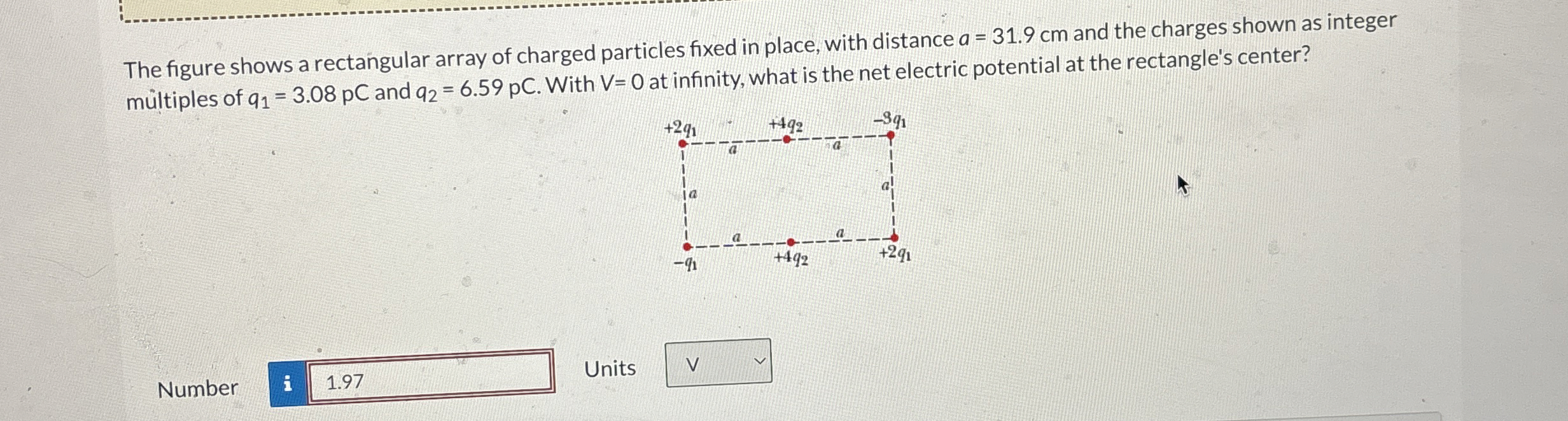 Solved The figure shows a rectangular array of charged | Chegg.com