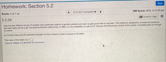 Solved Save Homework Section 5 2 Hw Score 30 6 Of 20 Pts