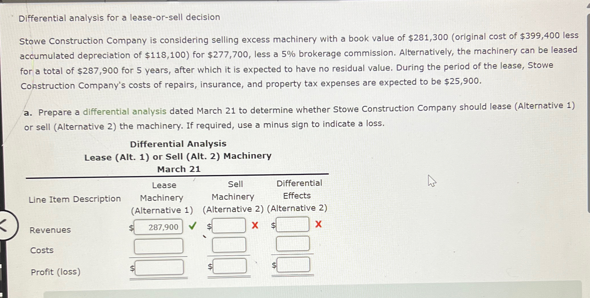 Solved Differential analysis for a lease-or-sell | Chegg.com
