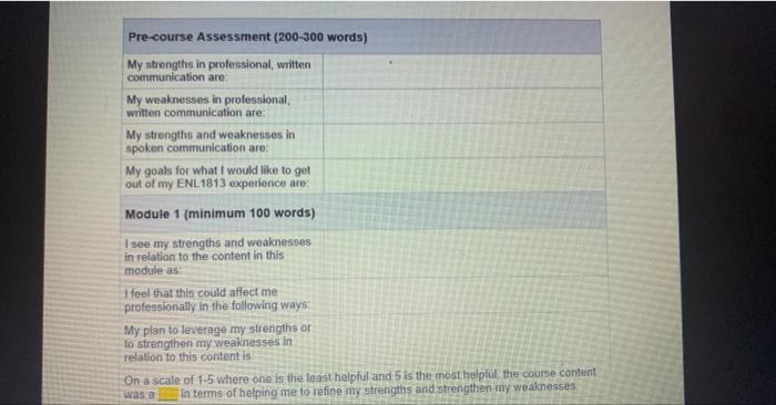 Pre-course Assessment (200-300 words) My strengths in | Chegg.com
