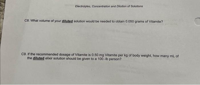 PART C: DILUTION OF A STOCK SOLUTION In this part of | Chegg.com
