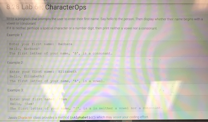 Solved 8.28 Lab 6e: CharacterOps Write a program that | Chegg.com