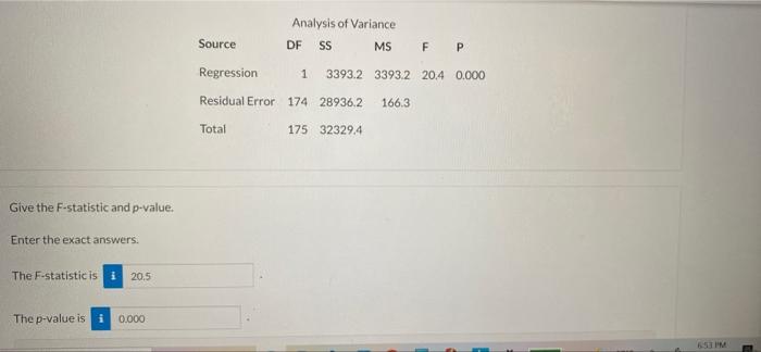 Solved Analysis of Variance Source DF SS MS FP Regression 1 | Chegg.com