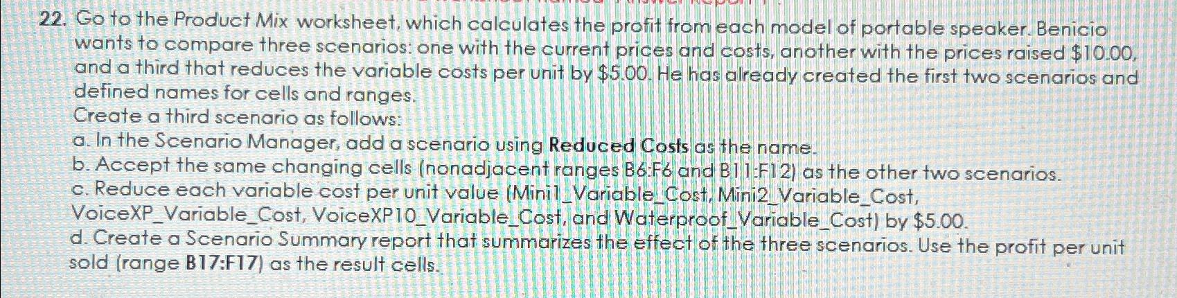 Solved Go to the Product Mix worksheet, which calculates the | Chegg.com