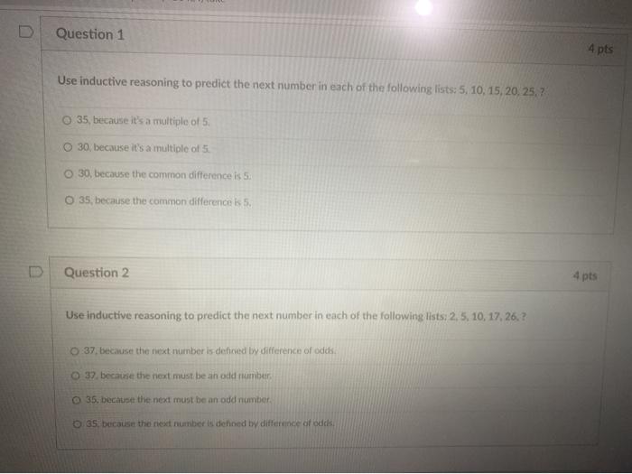 Solved Question 1 4 Pts Use Inductive Reasoning To Predict 