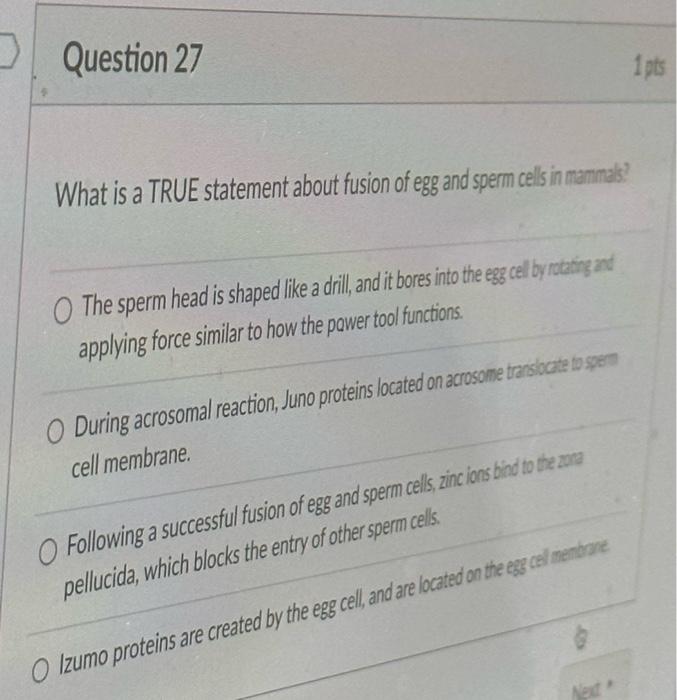 Solved What is a TRUE statement about fusion of egg and | Chegg.com