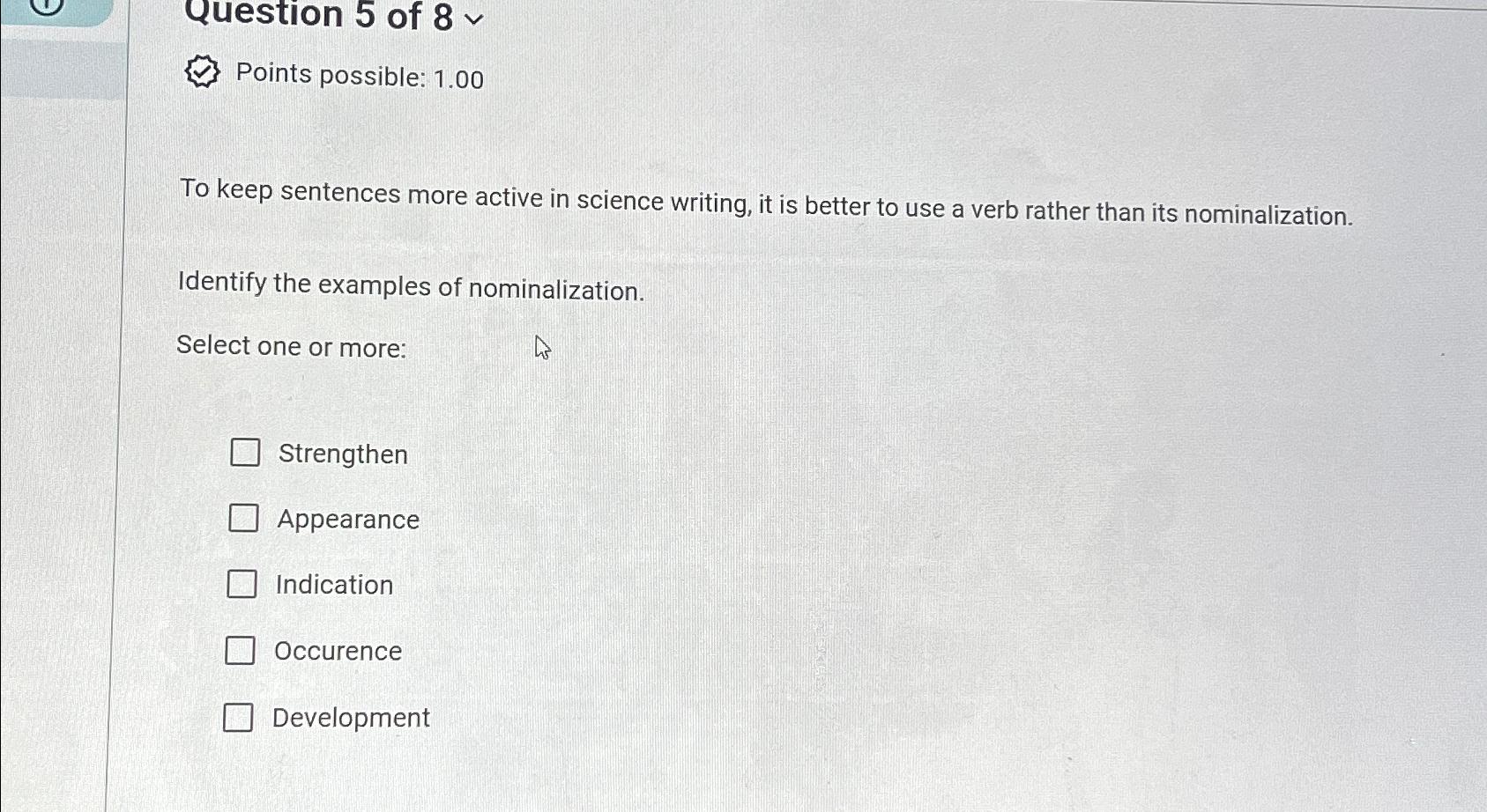 Solved Question 5 ﻿of 8vvPoints possible: 1.00To keep | Chegg.com