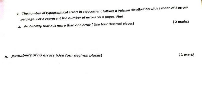 Solved 2. The number of typographical errors in a document | Chegg.com