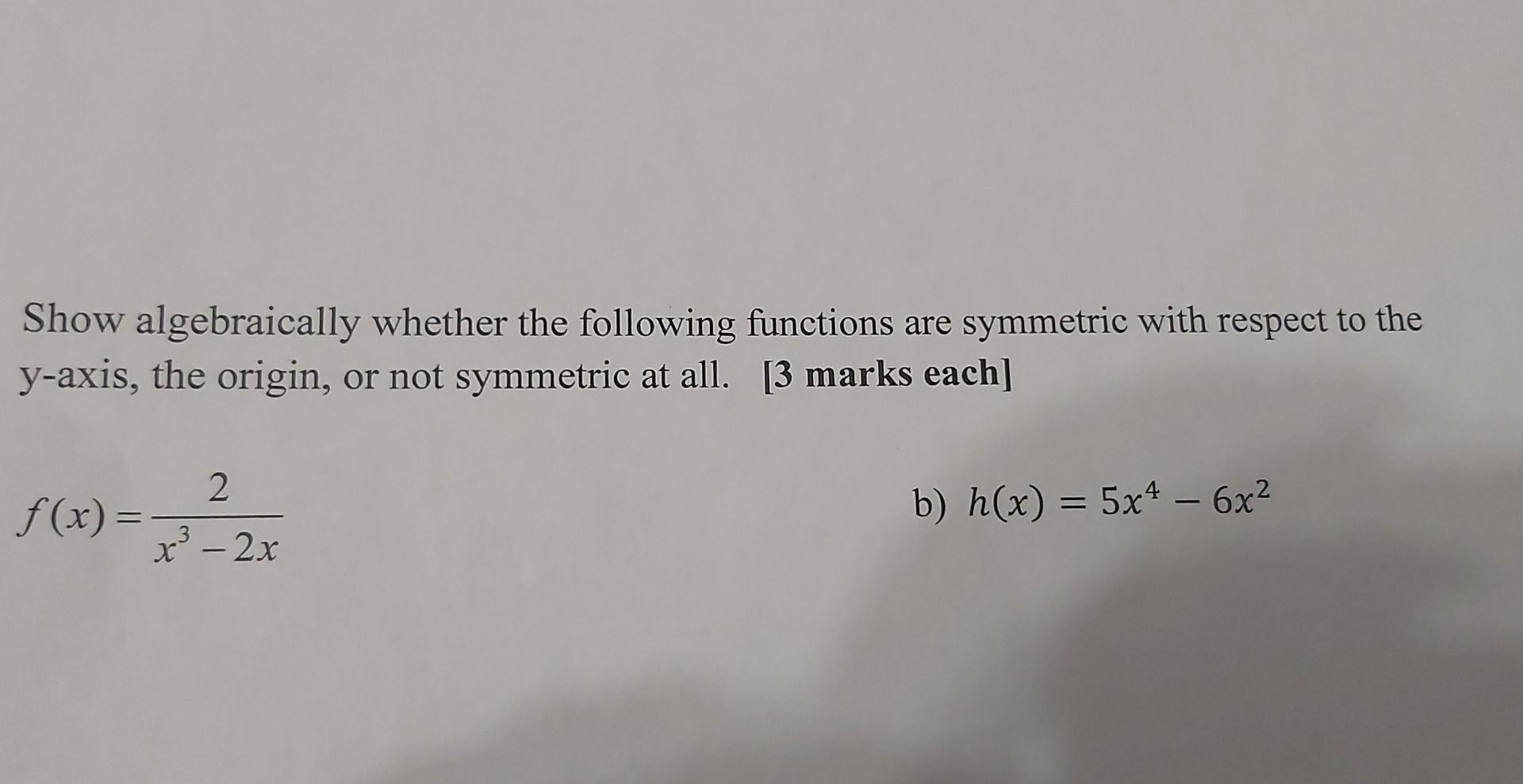 Solved Show algebraically whether the following functions | Chegg.com