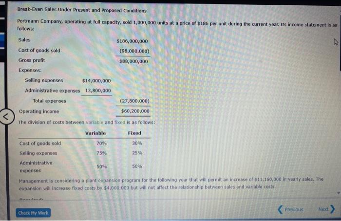 Solved Break-Even Sales Under Present and Proposed | Chegg.com