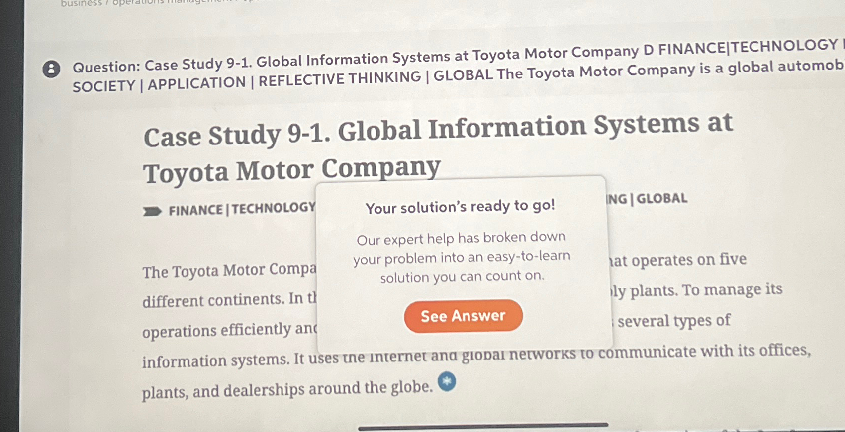 Solved (8) ﻿Question: Case Study 9-1. ﻿Global Information | Chegg.com