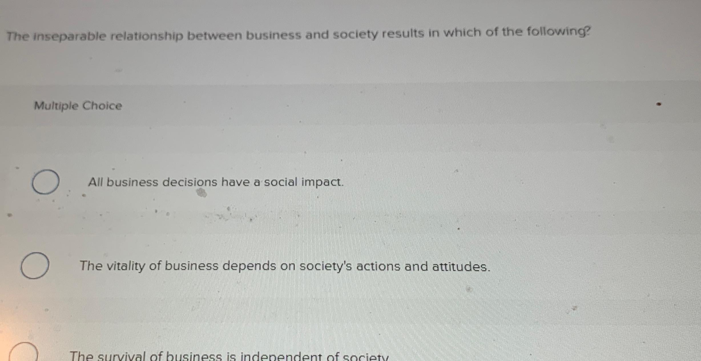 Solved The inseparable relationship between business and | Chegg.com