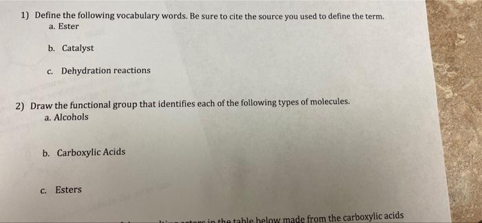 Solved 1) Define the following vocabulary words. Be sure to | Chegg.com