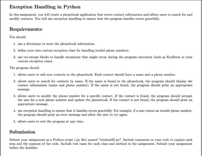 Solved Exception Handling in Python In this assignment, you | Chegg.com
