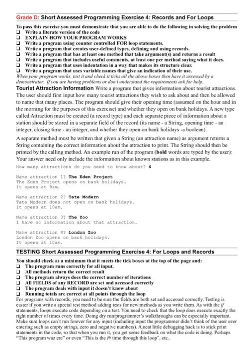 Solved Grade D: Short Assessed Programming Exercise 4: | Chegg.com Solved Grade D: Short Assessed Programming Exercise 4: | Chegg.com