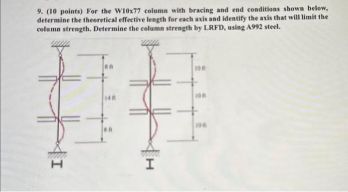 Solved 9. (10 points) For the W10x77 column with bracing and | Chegg.com