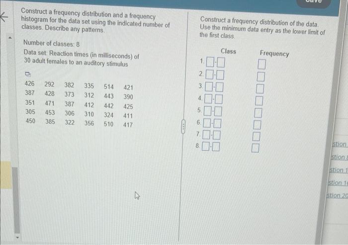 Solved Construct a frequency distribution and a frequency | Chegg.com