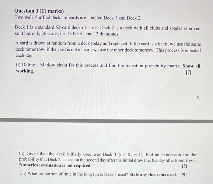Solved Question 3 (21 marks) Two well-shuffled decks of | Chegg.com