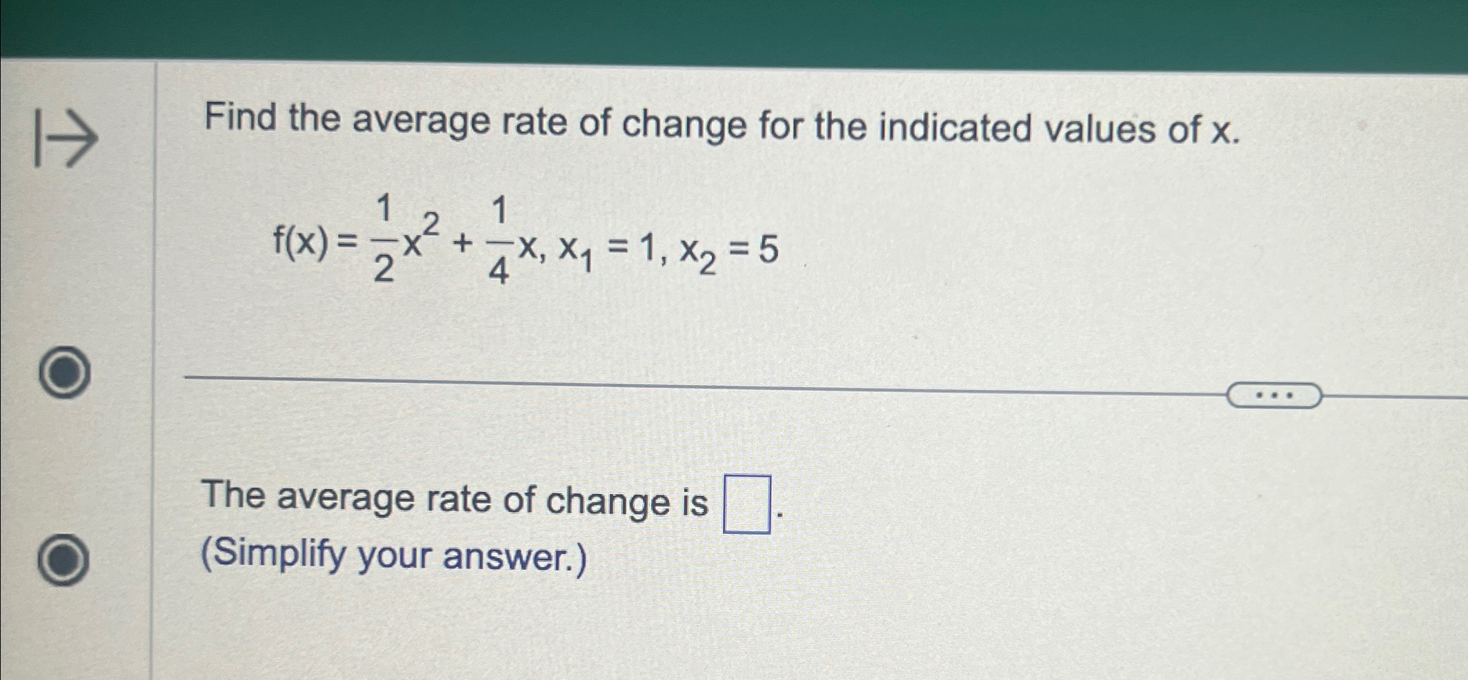 Solved Find the average rate of change for the indicated | Chegg.com