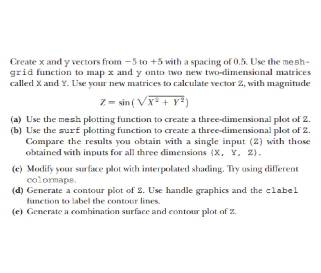 Solved Create x and y vectors from 5 to +5 with a spacing of | Chegg.com