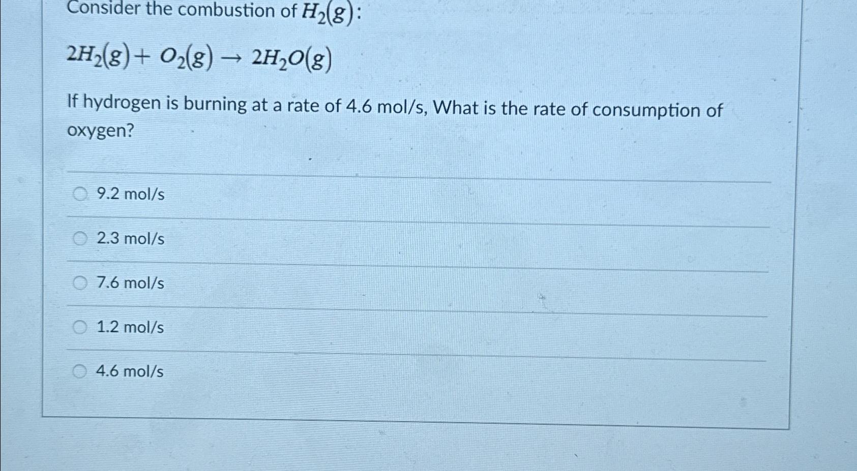 Solved Consider the combustion of H2(g) | Chegg.com