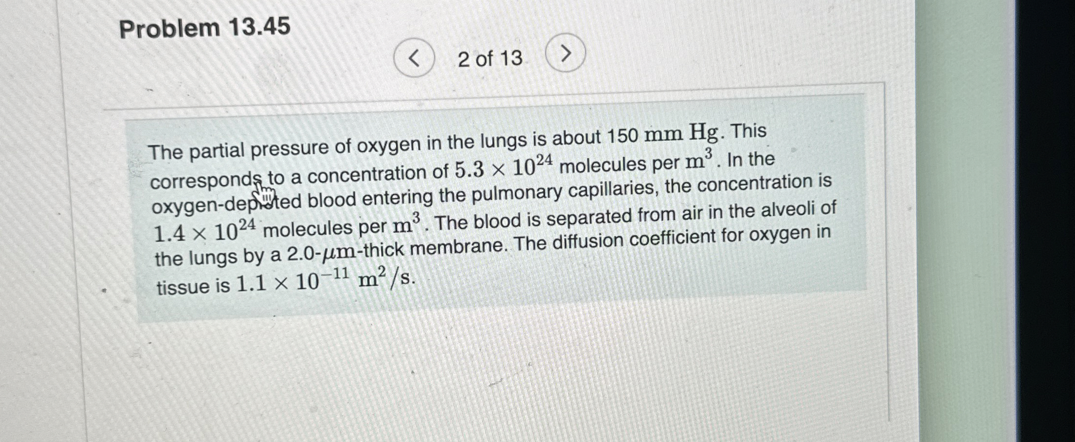 Solved Problem 13.452 ﻿of 13The partial pressure of oxygen | Chegg.com