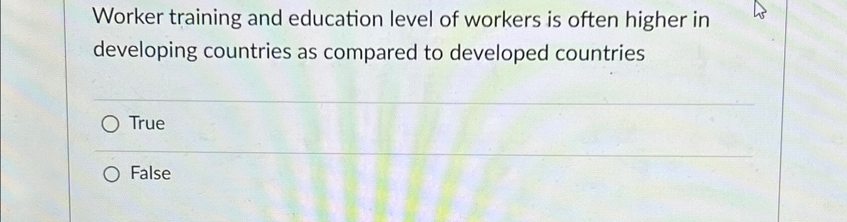 Solved Worker training and education level of workers is | Chegg.com