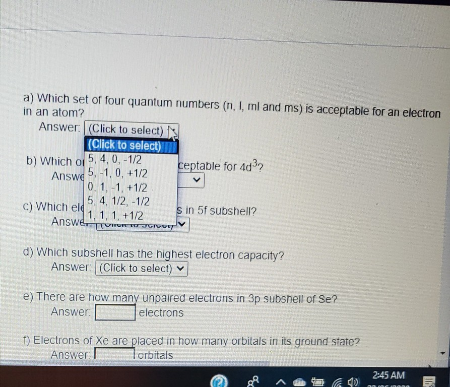 Solved a) Which set of four quantum numbers (n, I, ml and | Chegg.com