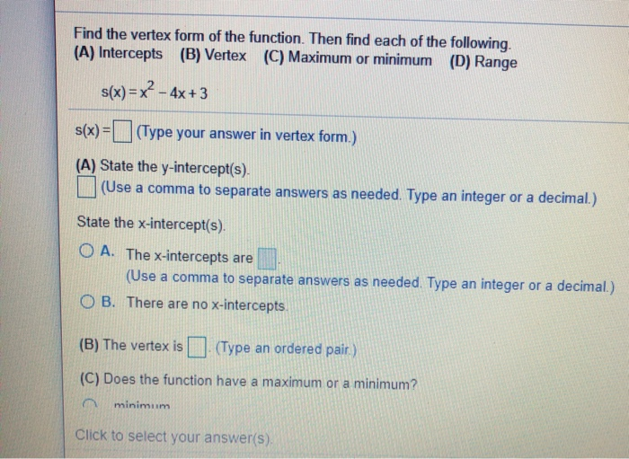 Solved Find the vertex form of the function. Then find each | Chegg.com