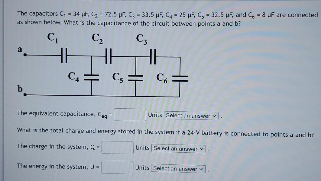 Solved C2 The capacitors C1 = 34 pF, C2 = 72.5 pF, C3 = 33.5 | Chegg.com