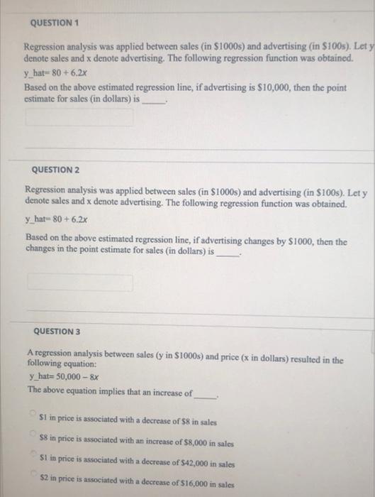 Solved QUESTION 1 Regression analysis was applied between | Chegg.com