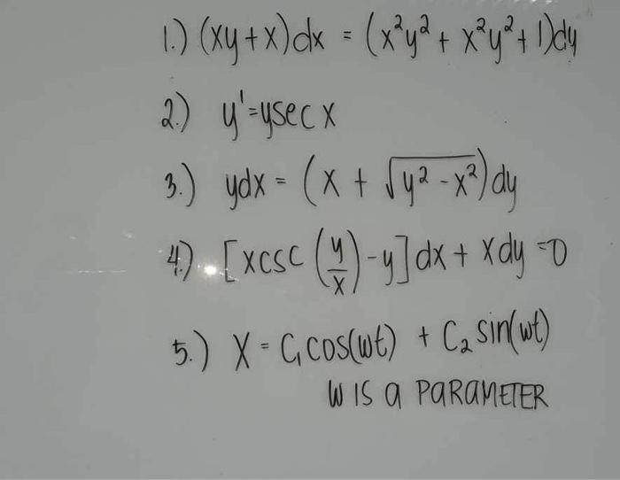 Solved 1.) (xy+x)dx=(x2y2+x2y2+1)dy 2.) y′=ysecx 3.) | Chegg.com