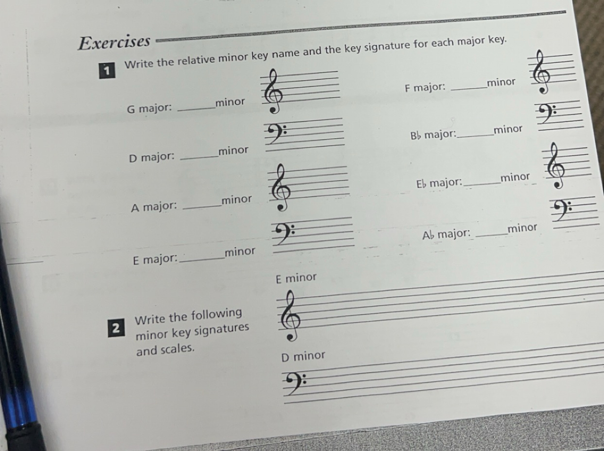 Solved Exercises1 ﻿Write the relative minor key name and the | Chegg.com