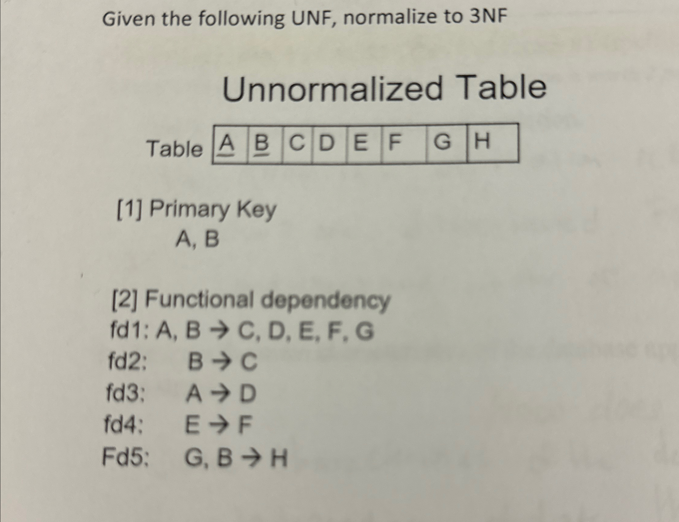 Solved Given the following UNF, normalize to 3NFUnnormalized | Chegg.com