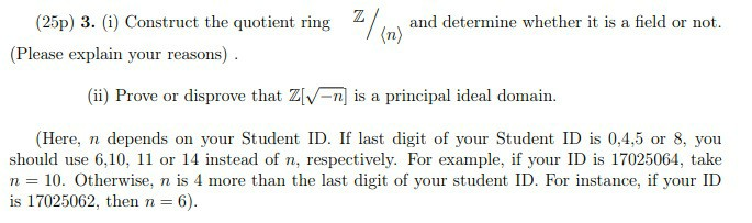 Solved (25p) 3. (i) Construct the quotient ring (Please | Chegg.com