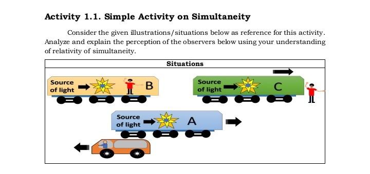 Solved Activity 1.1. Simple Activity on Simultaneity | Chegg.com